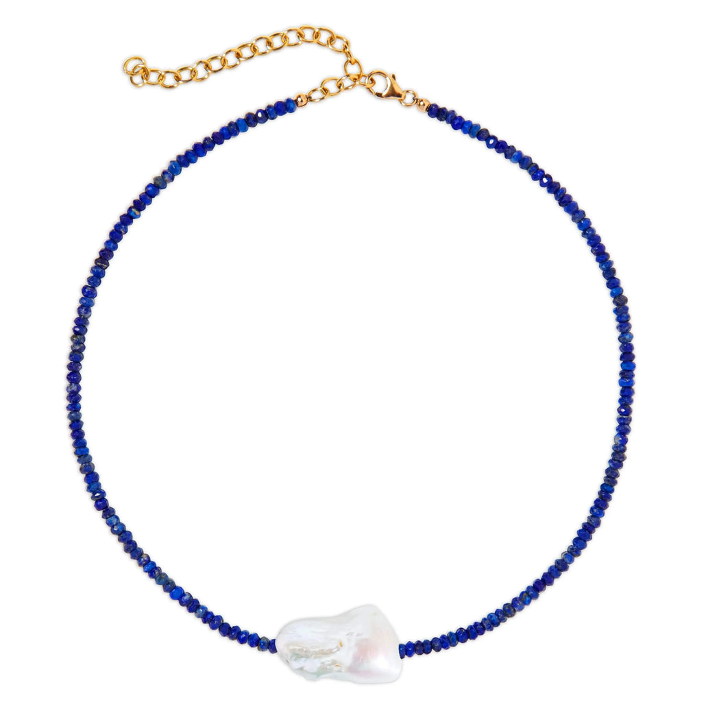 Lapis Single Baroque Pearl Gemstone Necklace
