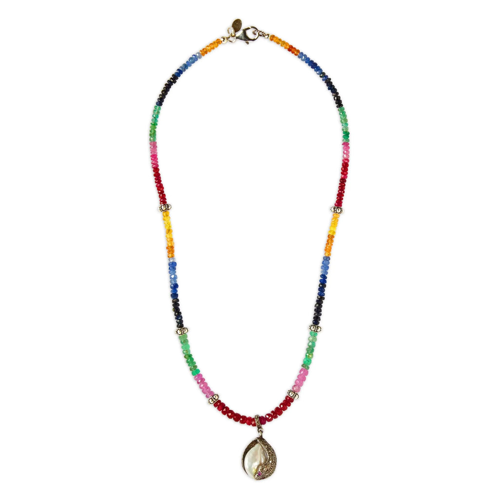 Ruby, Emerald, and Sapphire Diamond Snake Necklace